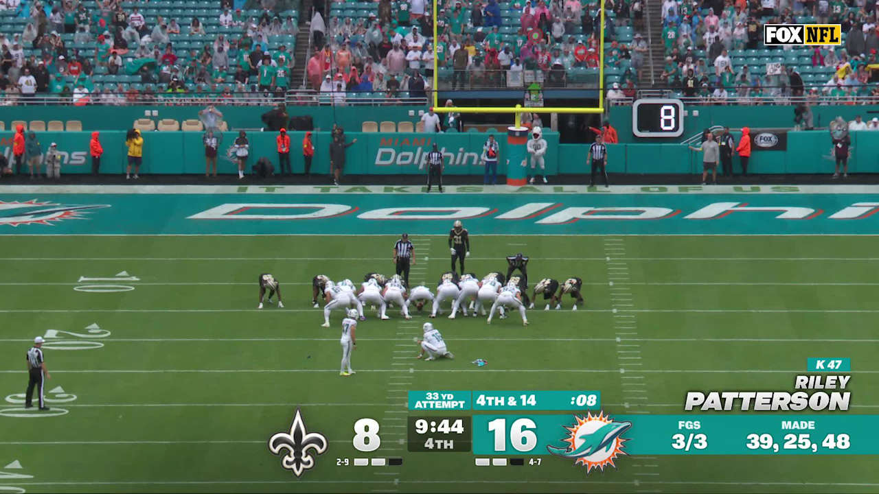 Miami Dolphins kicker Riley Patterson's fourth field goal of day ...