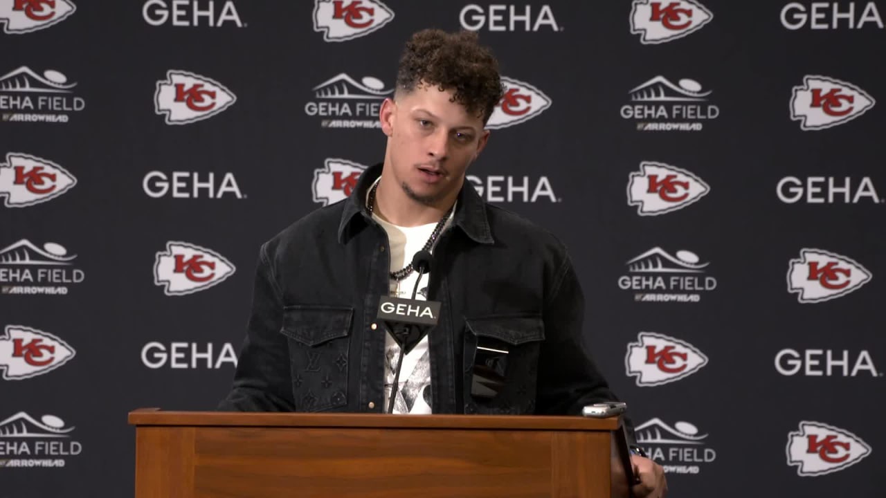 Kansas City Chiefs quarterback Patrick Mahomes talks to press following ...