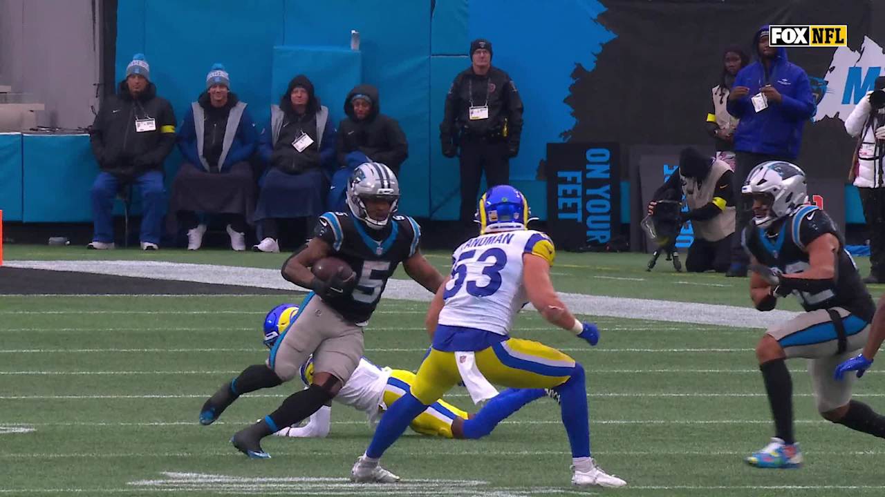 Carolina Panthers running back Rico Dowdle makes a Rams defender miss ...