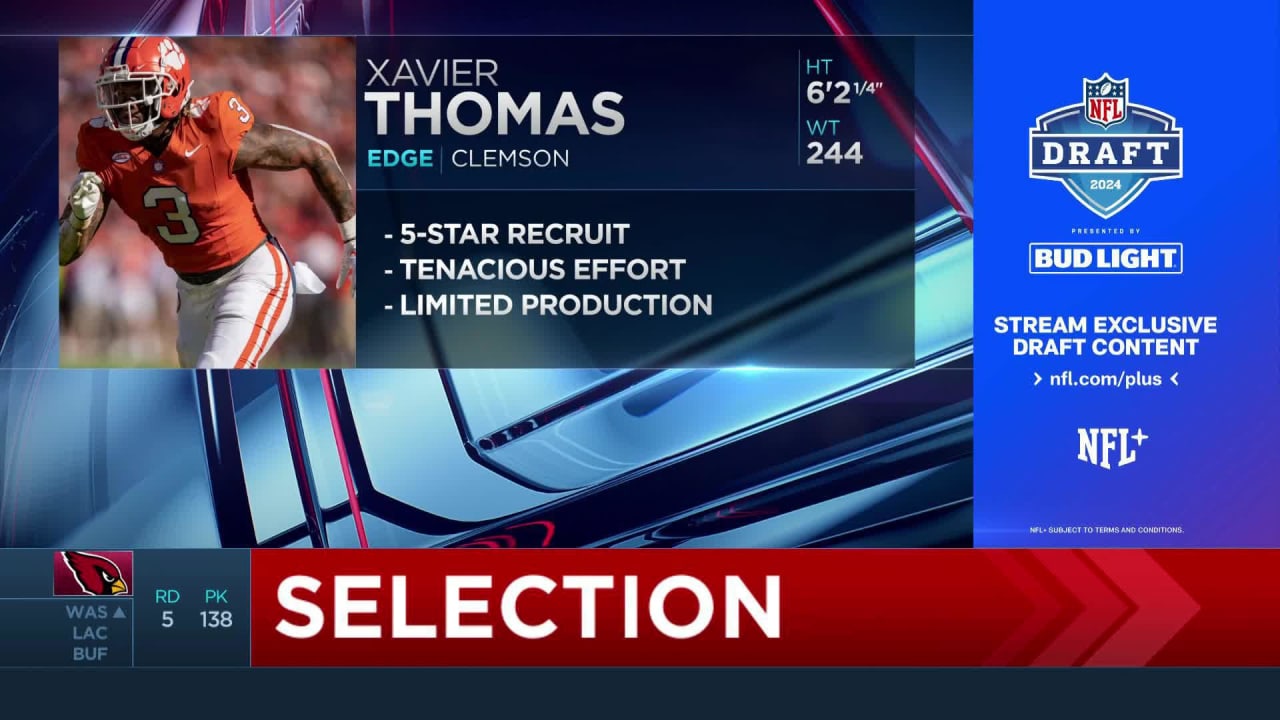 Arizona Cardinals select EDGE rusher Xavier Thomas with No. 138 pick in 2024 NFL Draft