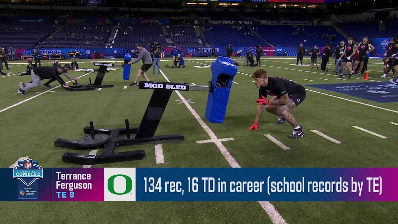 Oregon Ducks tight end Terrance Ferguson at the 2025 NFL Scouting Combine