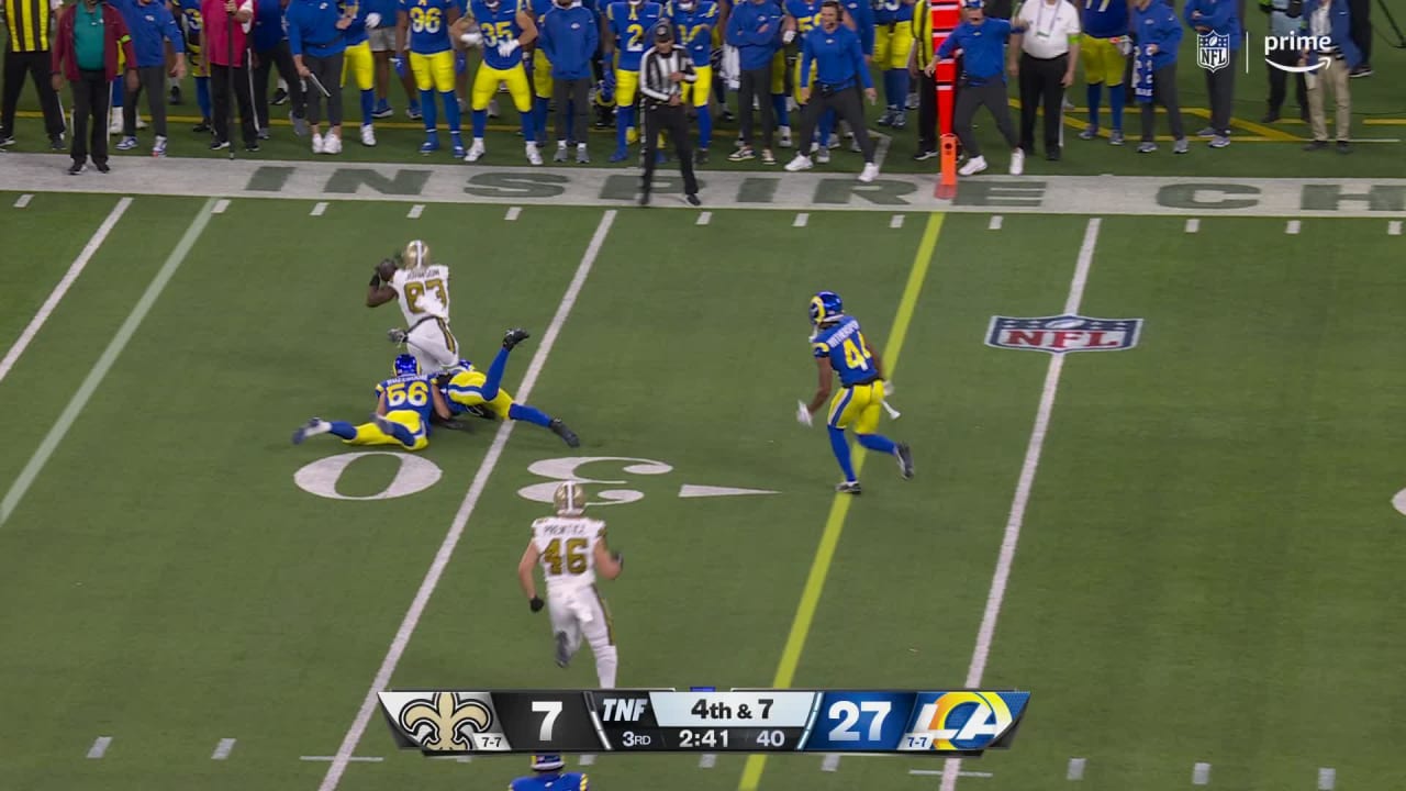 Los Angeles Rams stop New Orleans Saints tight end Juwan Johnson short ...