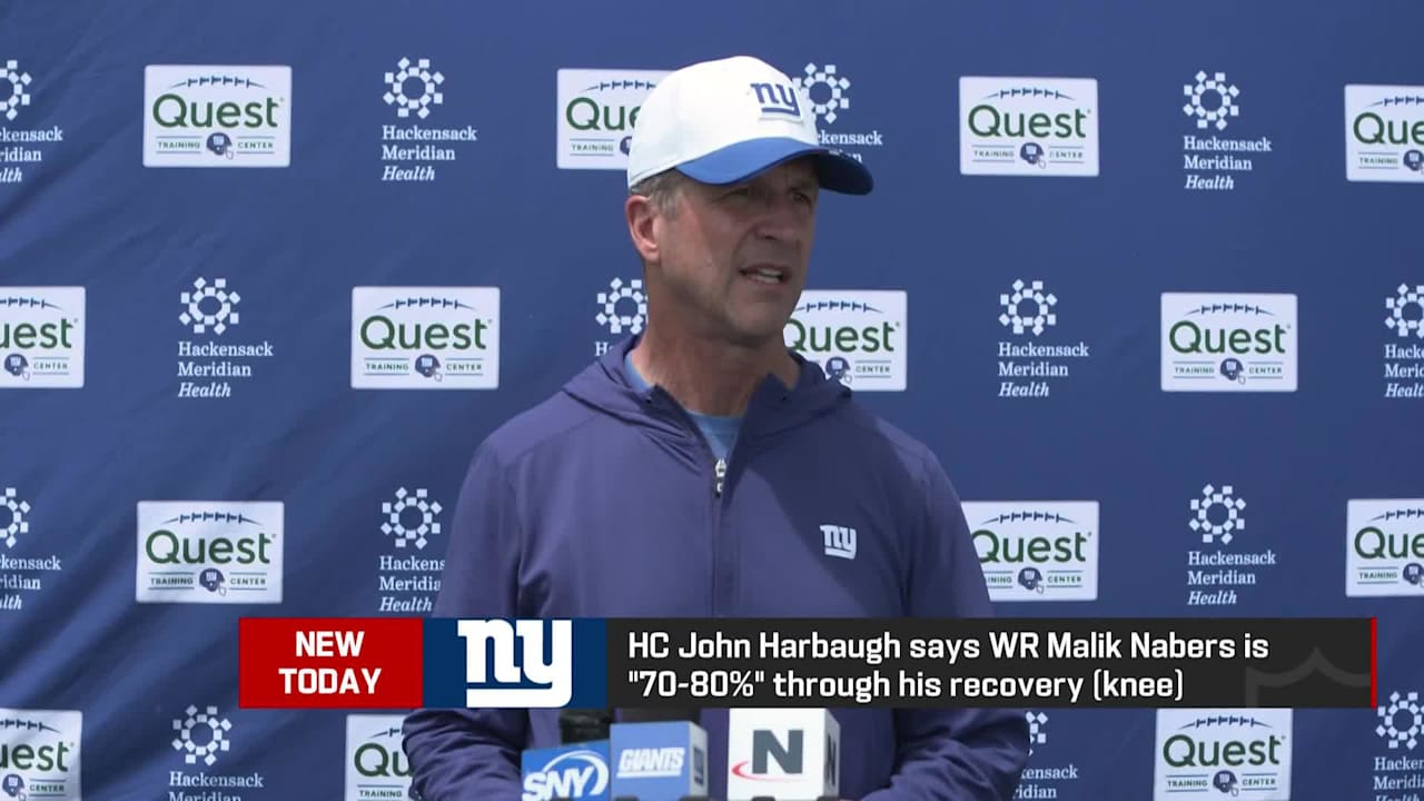 New York Giants head coach John Harbaugh provides wide receiver Malik ...
