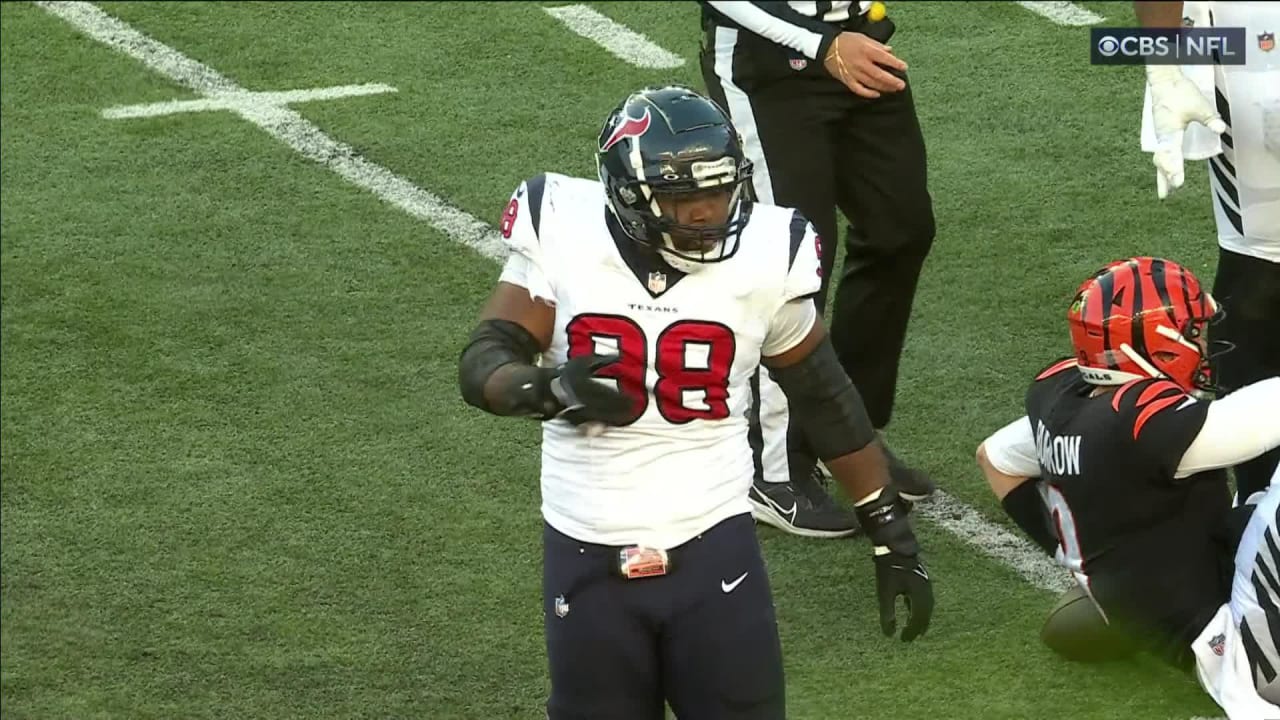 Houston Texans defensive tackle Sheldon Rankins flies in on Joe Burrow ...