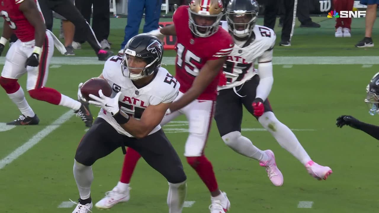 Atlanta Falcons linebacker Kaden Elliss's tip-drill interception features a 16-yard return