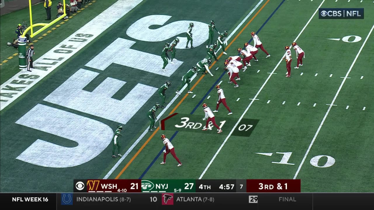 Washington Commanders running back Antonio Gibson runs right into end ...