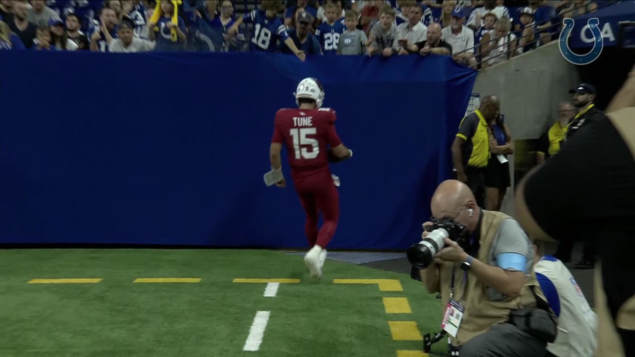 Arizona Cardinals quarterback Clayton Tune reaches corner for 12-yard ...