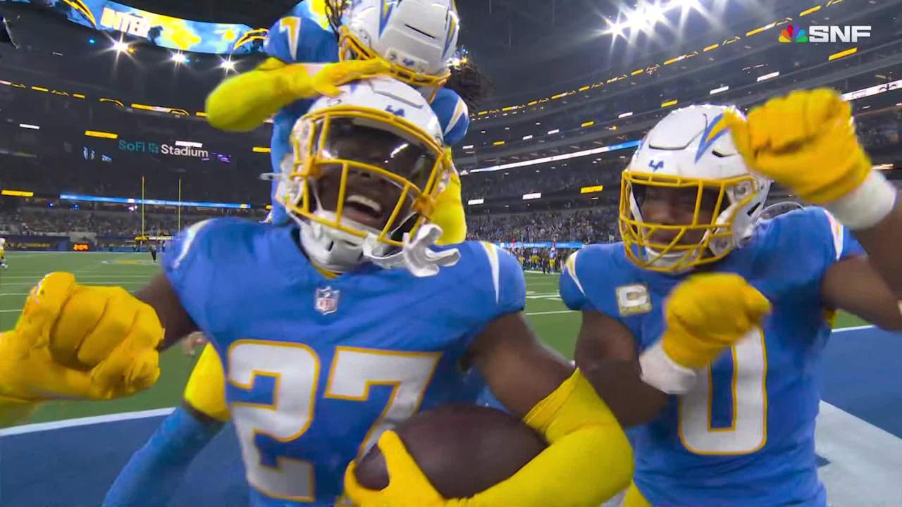 Los Angeles Chargers safety R.J. Mickens snags an interception off ...
