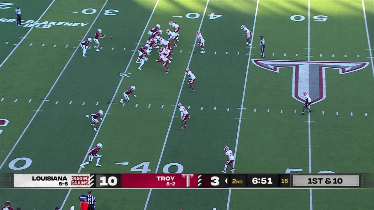 Troy Trojans wide receiver Jabre Barber races down the sideline for 43 ...