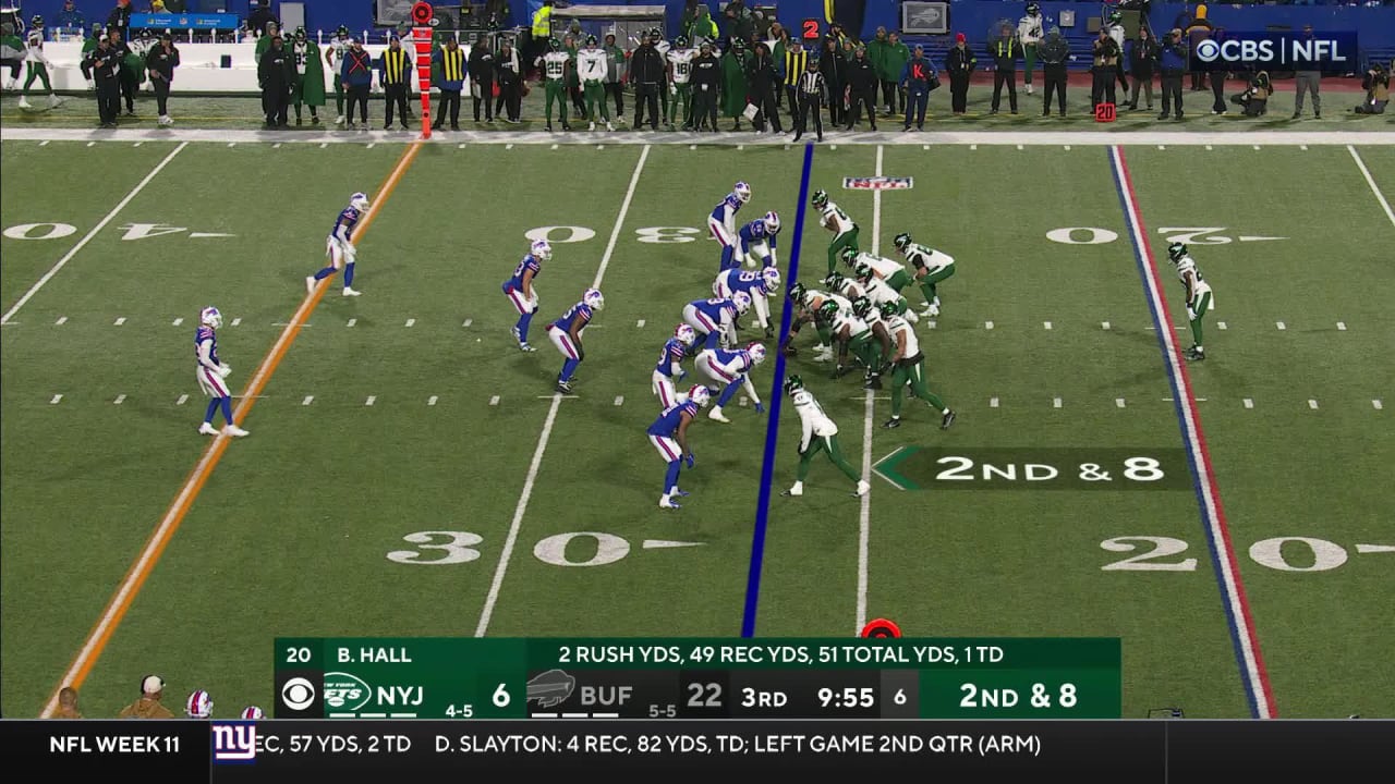 New York Jets head coach Robert Saleh accidentally tackles quarterback Zach Wilson during QB's ...