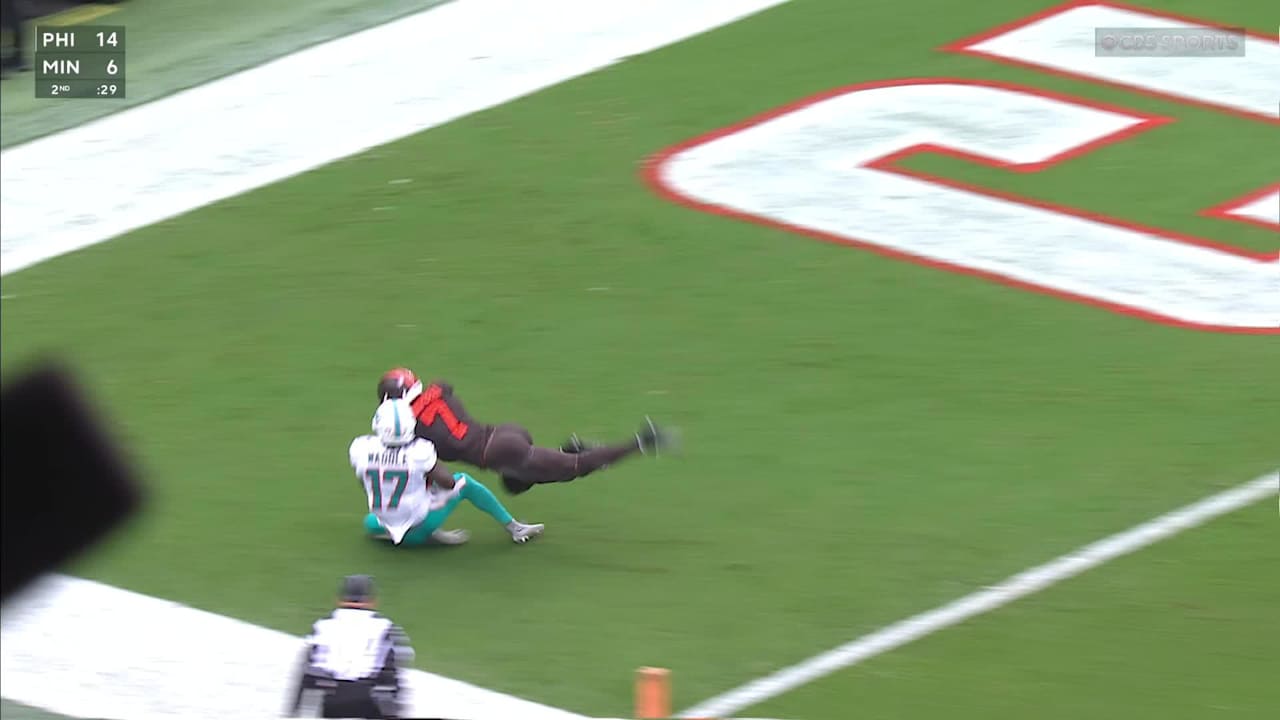 Cleveland Browns cornerback Tyson Campbell prevents Miami Dolphins wide ...