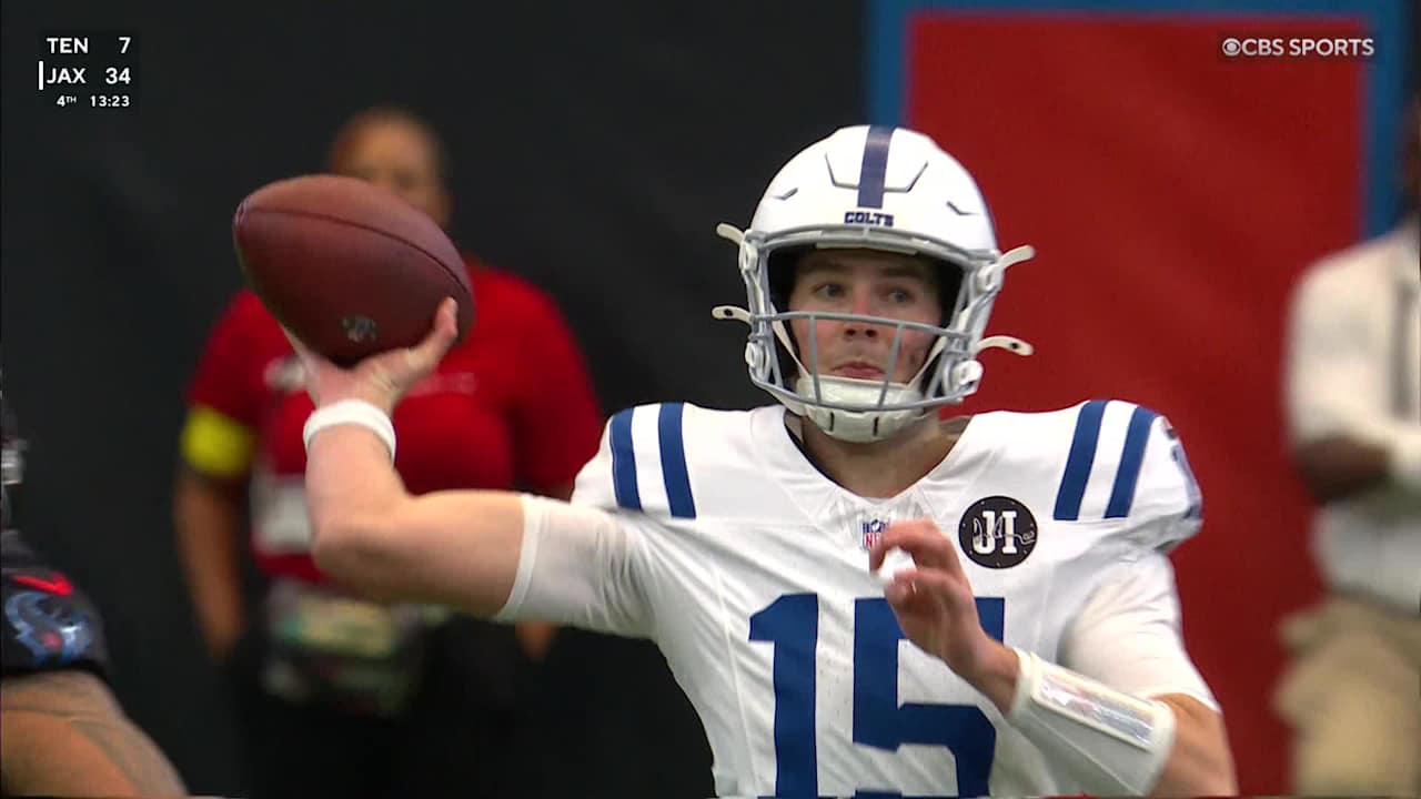 Indianapolis Colts rookie quarterback Riley Leonard beams pass to wide ...