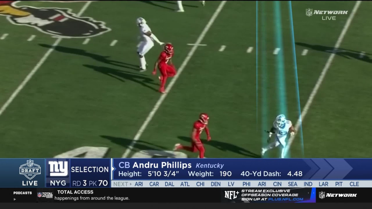 New York Giants select Kentucky Wildcats cornerback Andru Phillips with ...