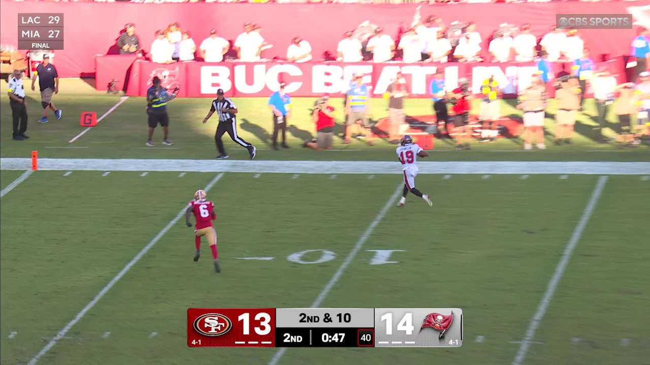 Tampa Bay Buccaneers quarterback Baker Mayfield's 34-yard touchdown pass to wide receiver ...