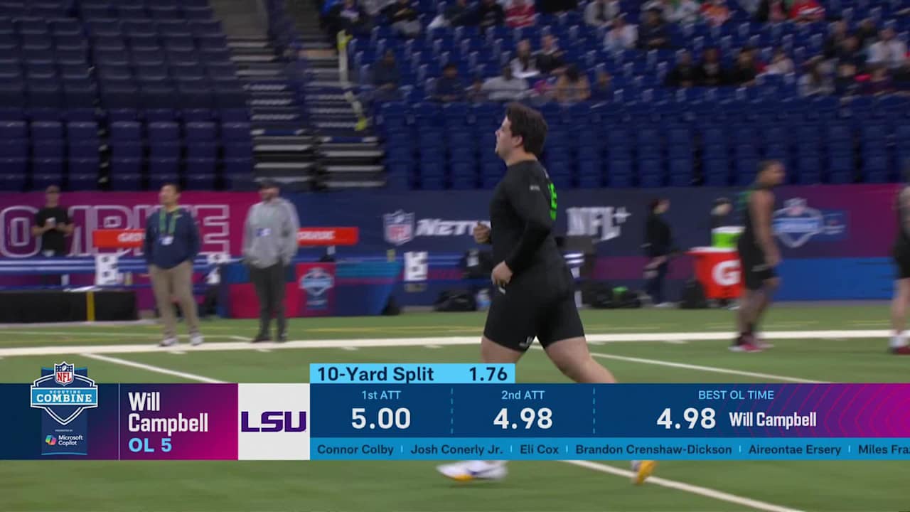 Offensive tackle Will Campbell runs official 4.98-second 40-yard dash ...