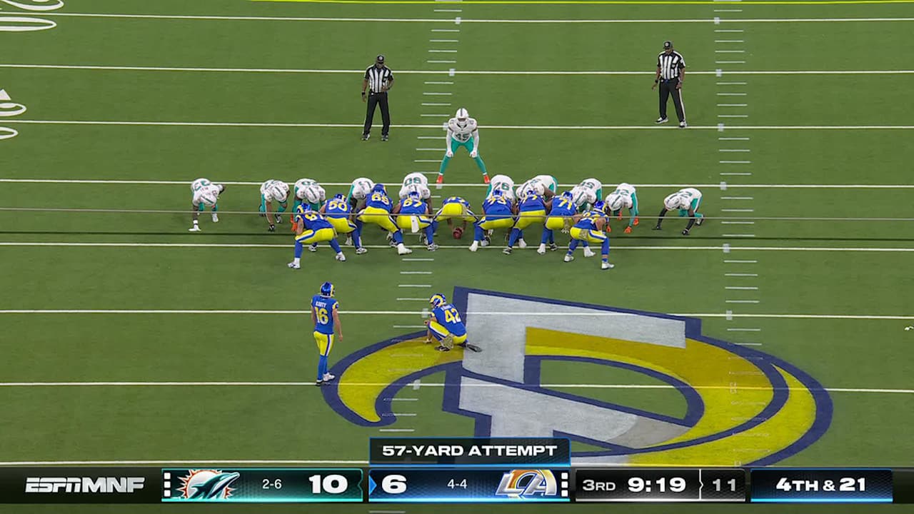 Los Angeles Rams kicker Joshua Karty's 57-yard field goal try is pushed ...
