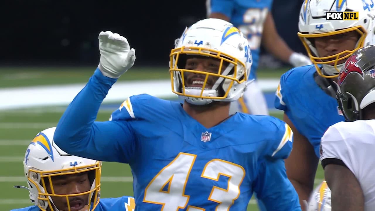 Los Angeles Chargers linebacker Troy Dye brings down Tampa Bay ...