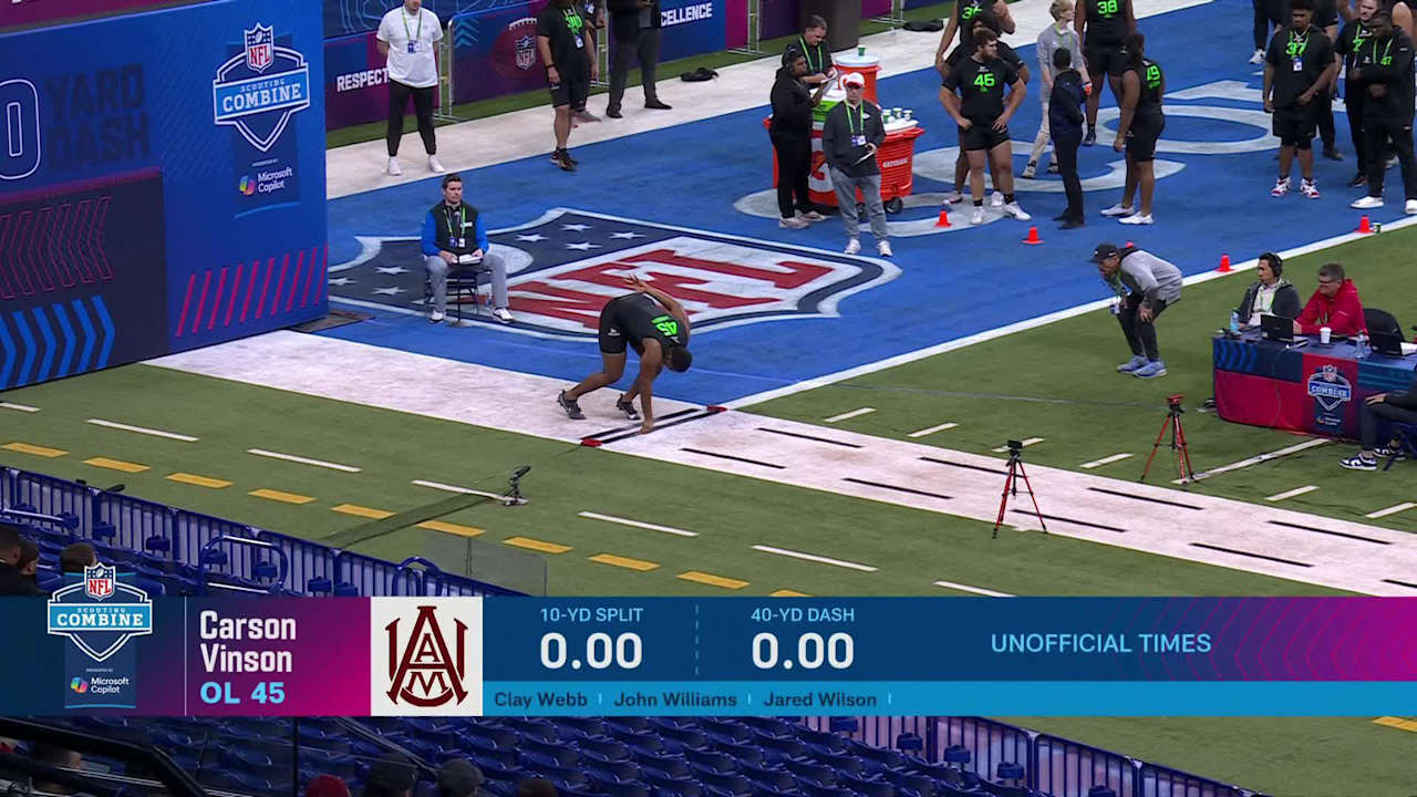 Offensive tackle Carson Vinson runs official 5.12-second 40-yard dash ...