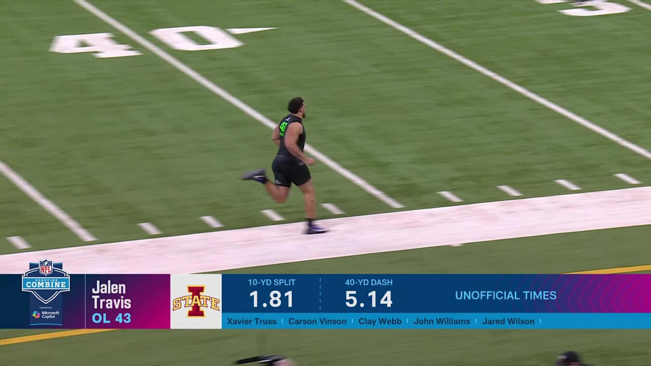 Offensive tackle Jalen Travis runs official 5.14-second 40-yard dash at ...