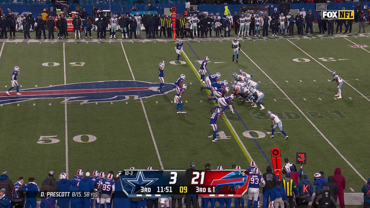 Three Buffalo Bills' defenders swarm Dallas Cowboys quarterback Dak ...