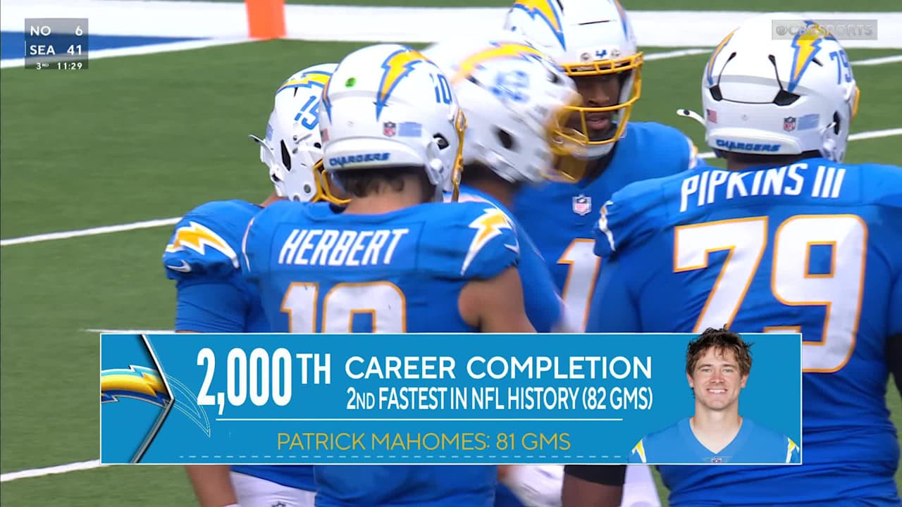 Los Angeles Chargers quarterback Justin Herbert becomes second-fastest ...