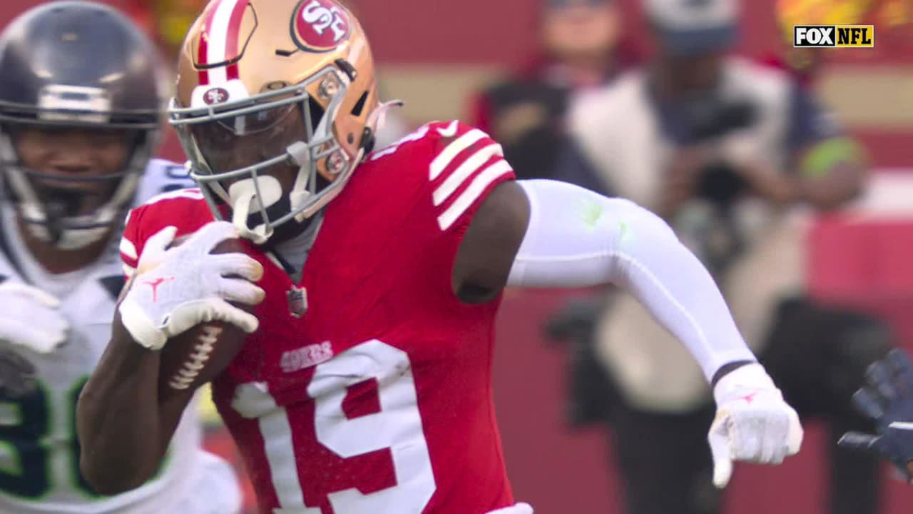 San Francisco 49ers wide receiver Deebo Samuel takes chest pass from ...