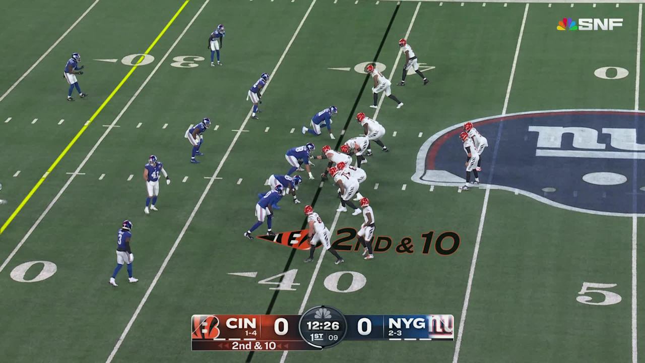 New York Giants outside linebacker Brian Burns uses an inside move to ...