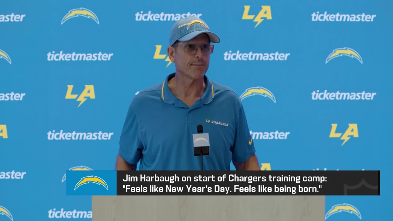 Los Angeles Chargers head coach Jim Harbaugh on first training camp practice as Chargers HC ...