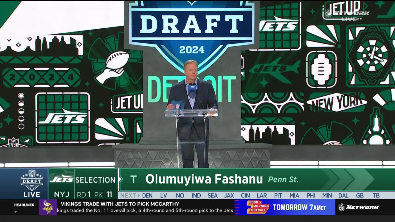 New York Jets select offensive tackle Olumuyiwa Fashanu with No. 11 pick in 2024 NFL Draft