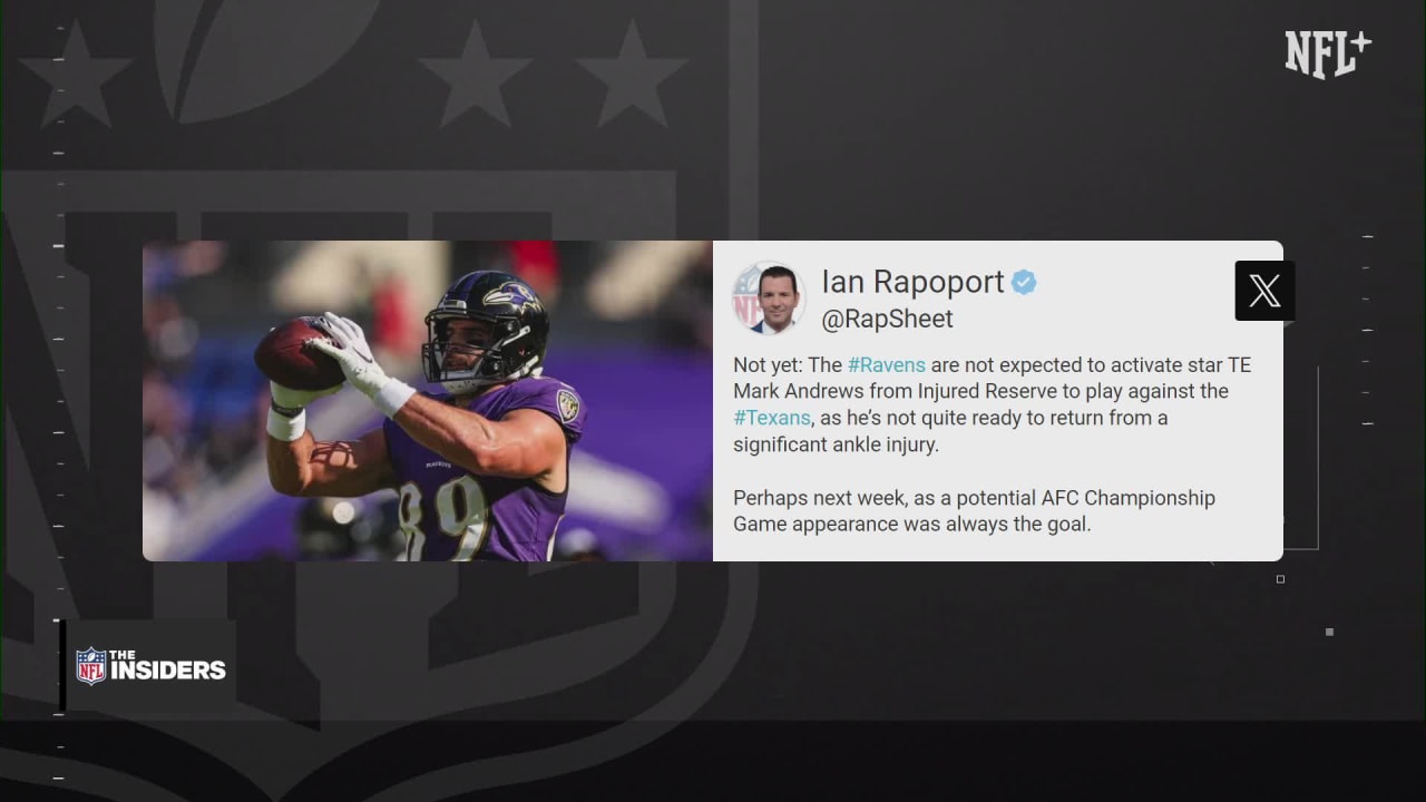 NFL Network Insider Ian Rapoport: Baltimore Ravens will not activate tight end Mark Andrews from ...