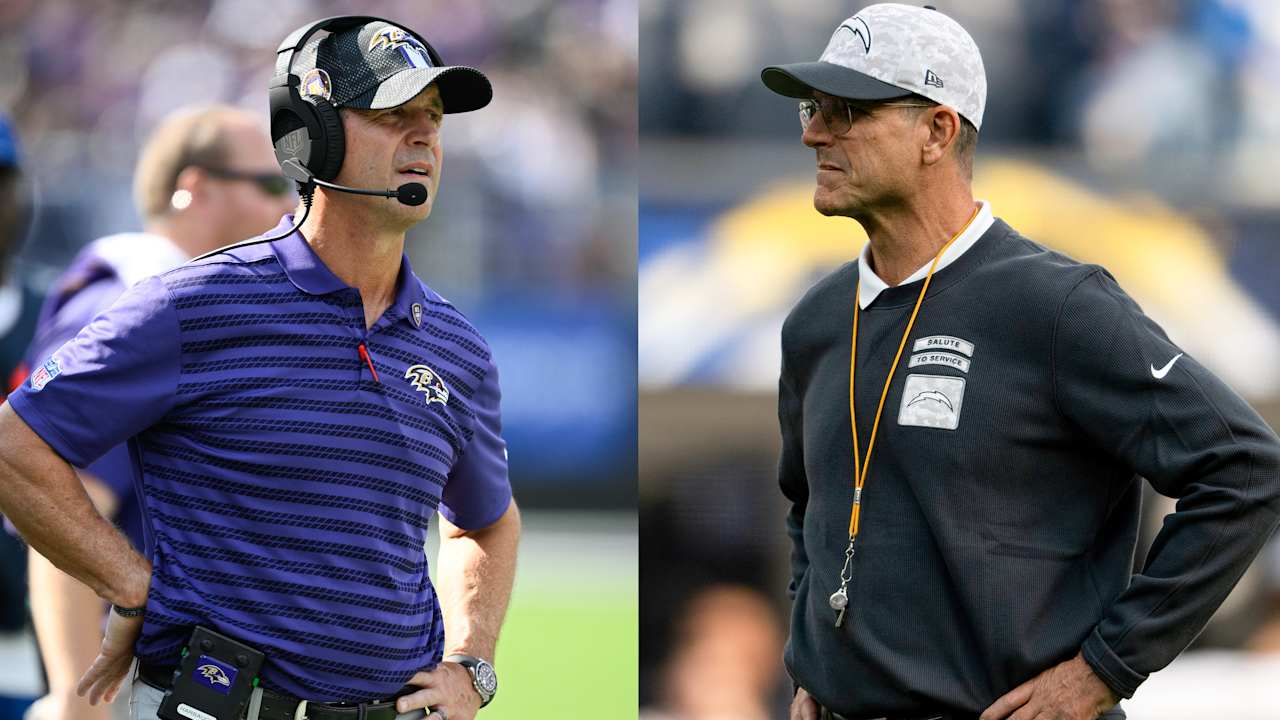 Chargers' Jim Harbaugh downplays matchup with brother, Ravens ahead of ...