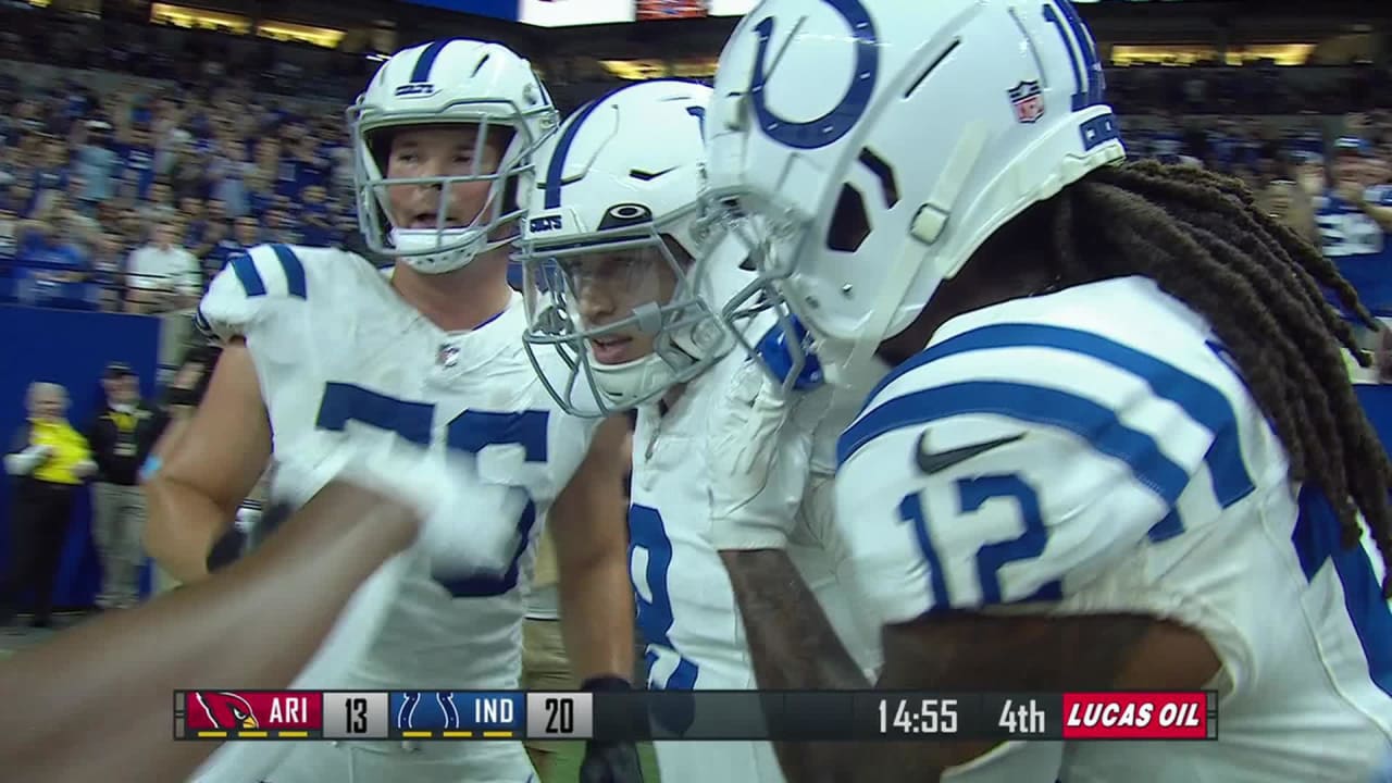 Indianapolis Colts quarterback Jason Bean reaches corner for TD run vs ...