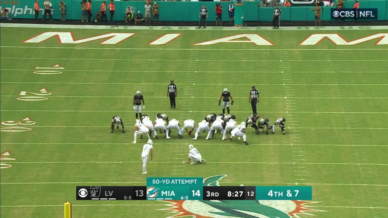 Miami Dolphins kicker Jason Sanders' 50-yard FG try misses wide to the left
