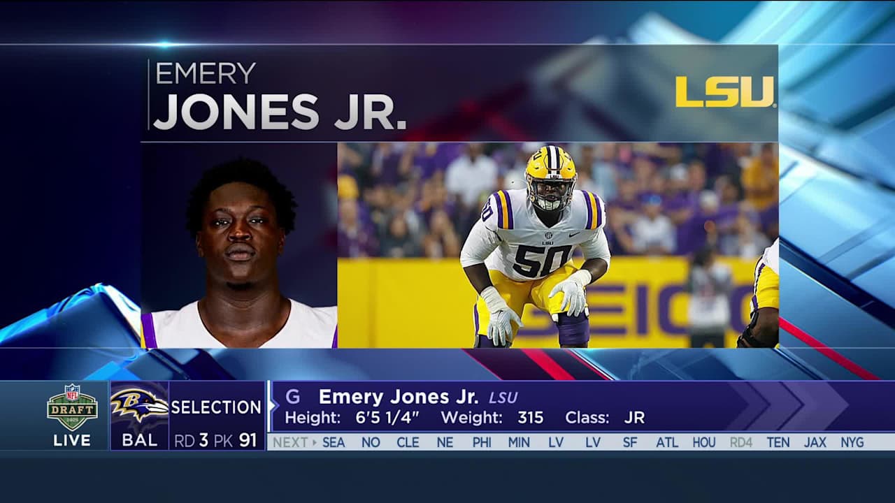 Baltimore Ravens select LSU Tigers guard/tackle Emery Jones Jr. with No ...