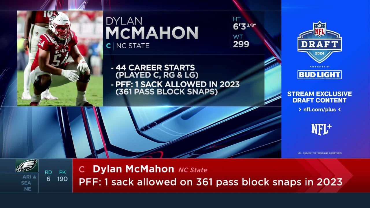 Philadelphia Eagles select center Dylan McMahon with No. 190 pick in 2024 draft