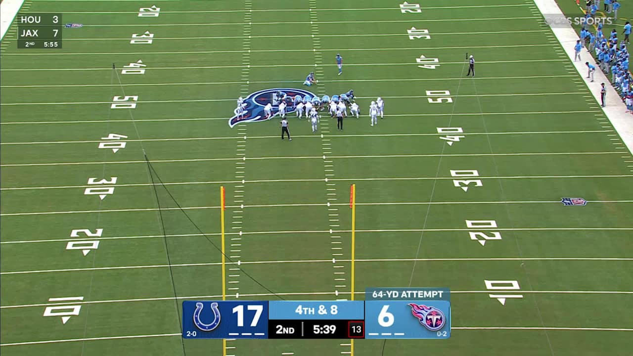 Tennessee Titans kicker Joey Slye's 64-yard field goal attempt floats ...