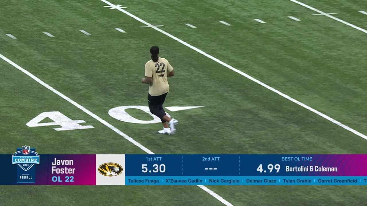 Offensive tackle Javon Foster runs official 5.30-second 40-yard dash at ...