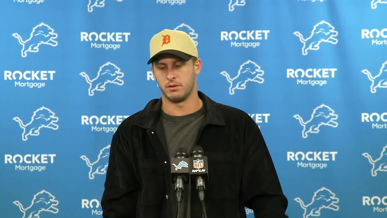 Detroit Lions quarterback Jared Goff talks to press after throwing ...