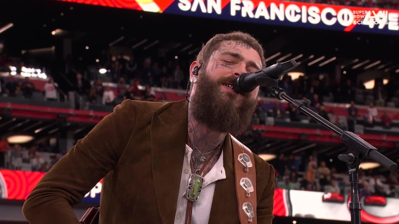 Post Malone performs 'America the Beautiful' at Super Bowl LVIII
