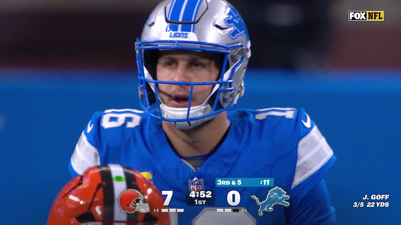 Detroit Lions quarterback Jared Goff evades pressure to hit wide ...