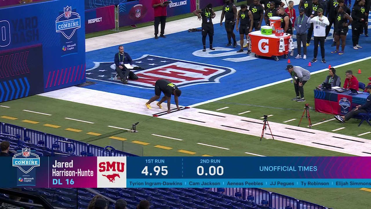 Defensive tackle Jared Harrison-Hunte runs official 4.86-second 40-yard ...