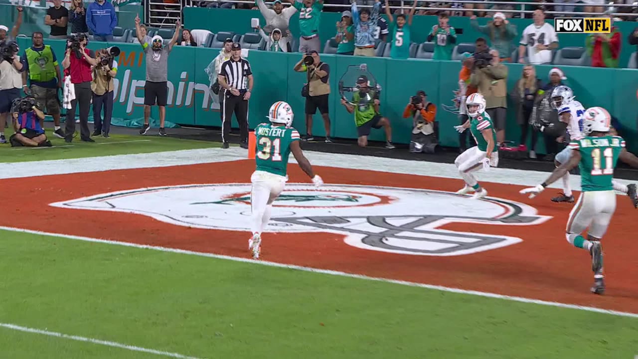 Miami Dolphins running back Raheem Mostert reaches end zone for his 21st scrimmage touchdown in ...