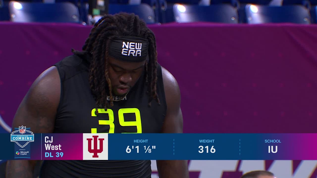 Defensive tackle CJ West runs official 4.95-second 40-yard dash at 2025 NFL Scouting Combine