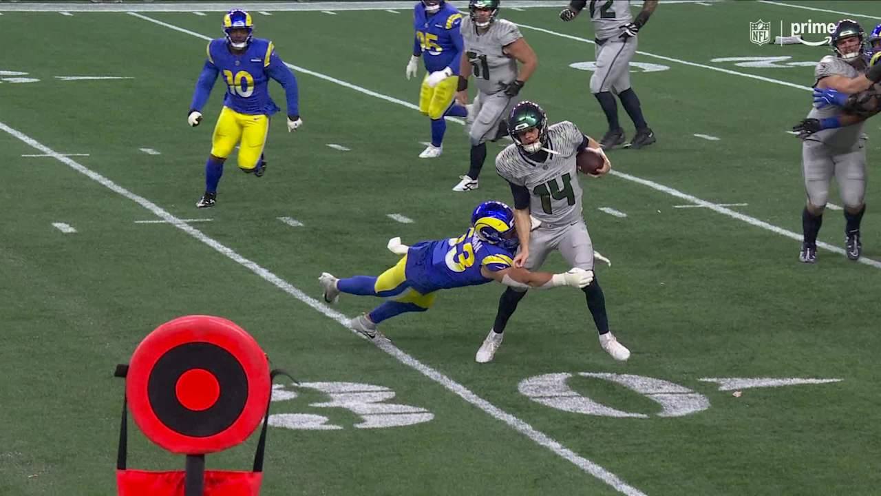 Los Angeles Rams linebacker Nate Landman's shoestring sack on Seattle ...