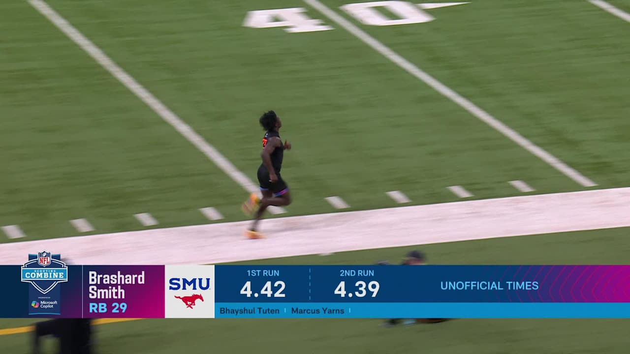 Running back Brashard Smith runs 4.39-second 40-yard dash at 2025 combine