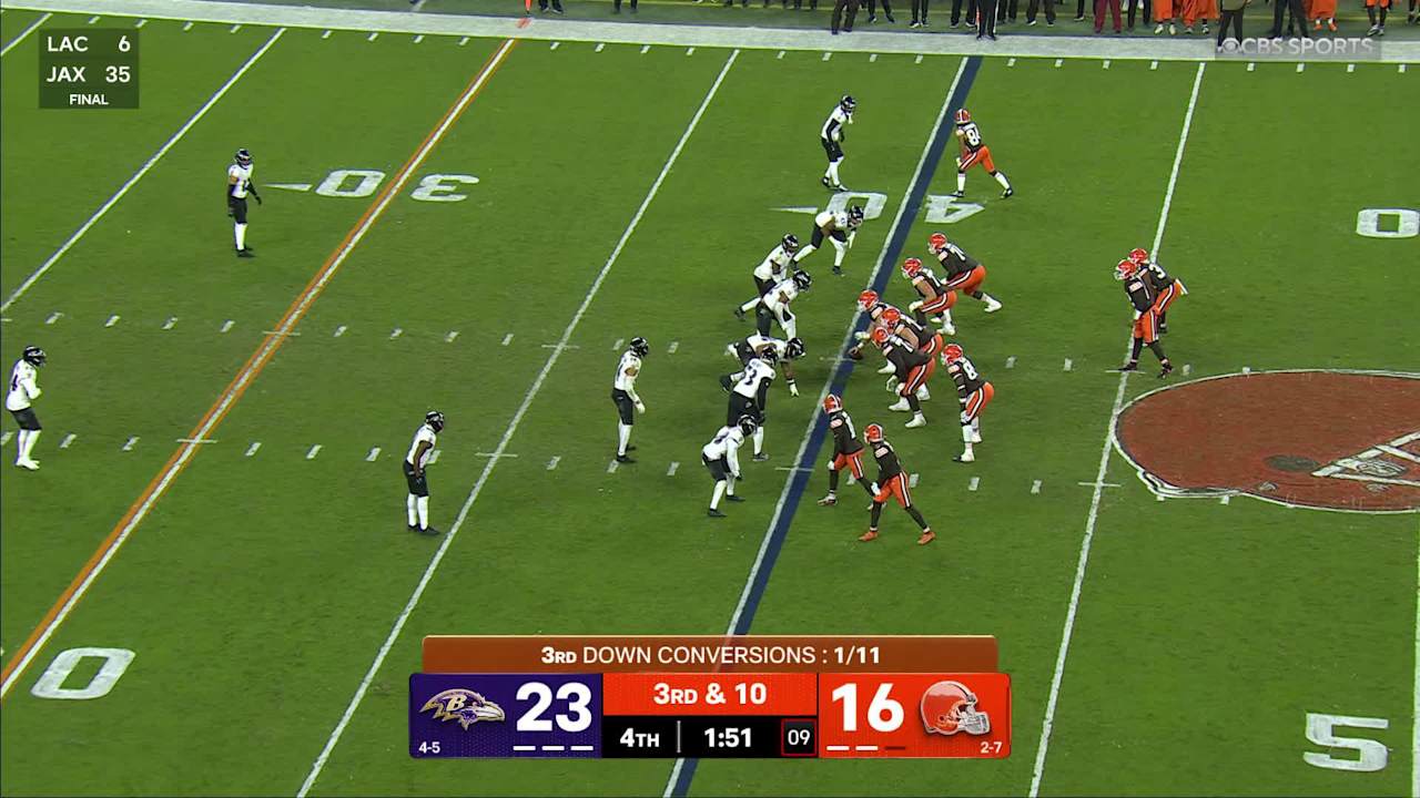 Cleveland Browns wide receiver Jerry Jeudy sheds three Baltimore Ravens ...