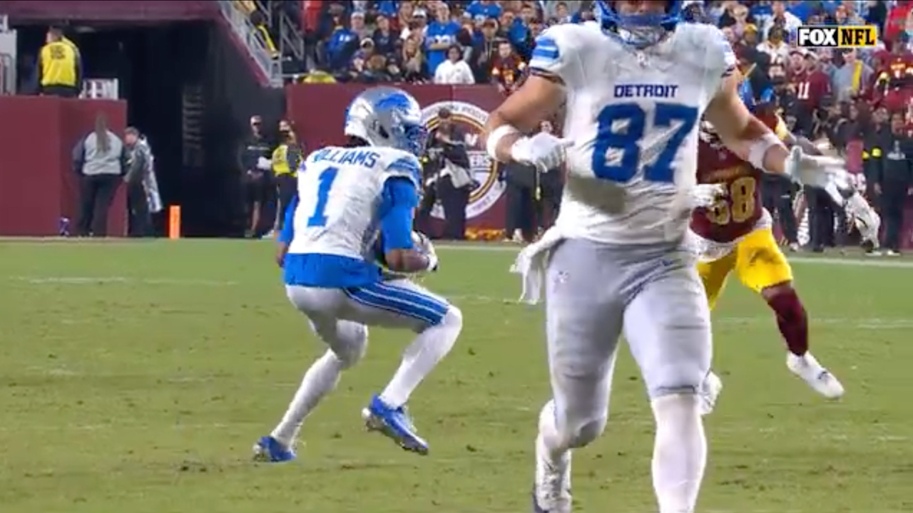 Detroit Lions quarterback Jared Goff zips 22-yard sideline strike to ...