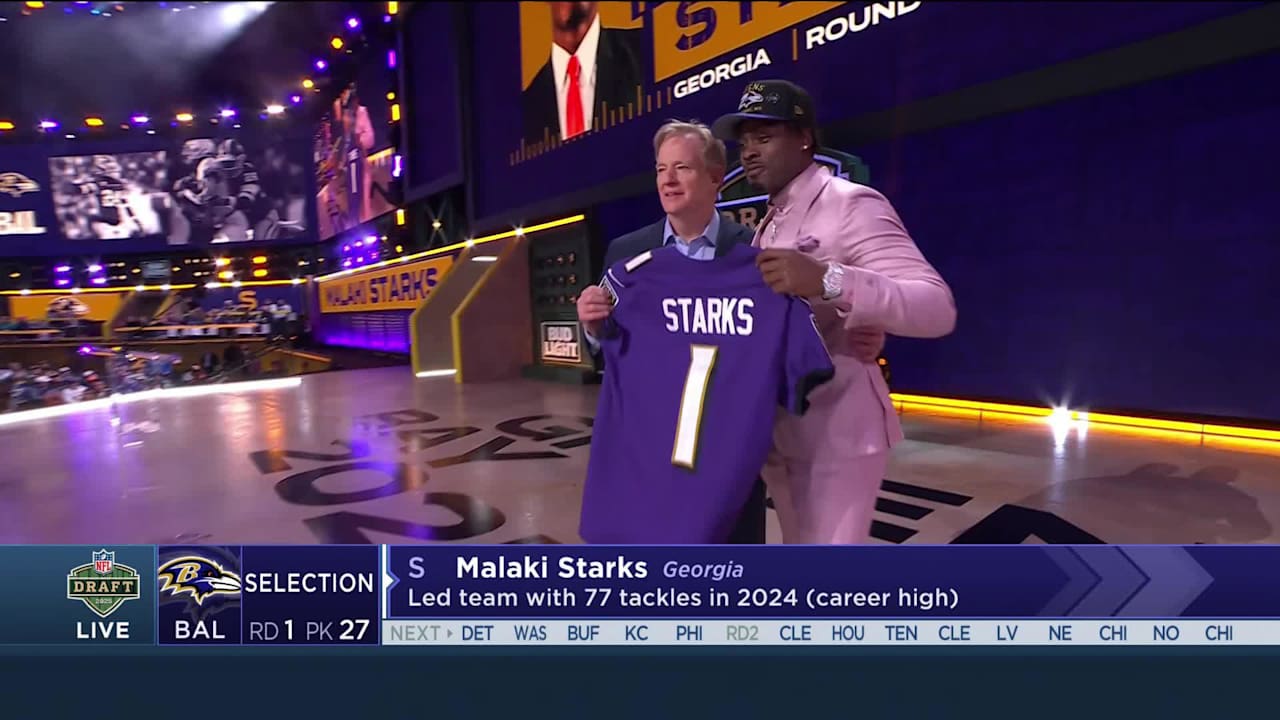 The Baltimore Ravens select safety Malaki Starks in Round 1 of the 2025 ...