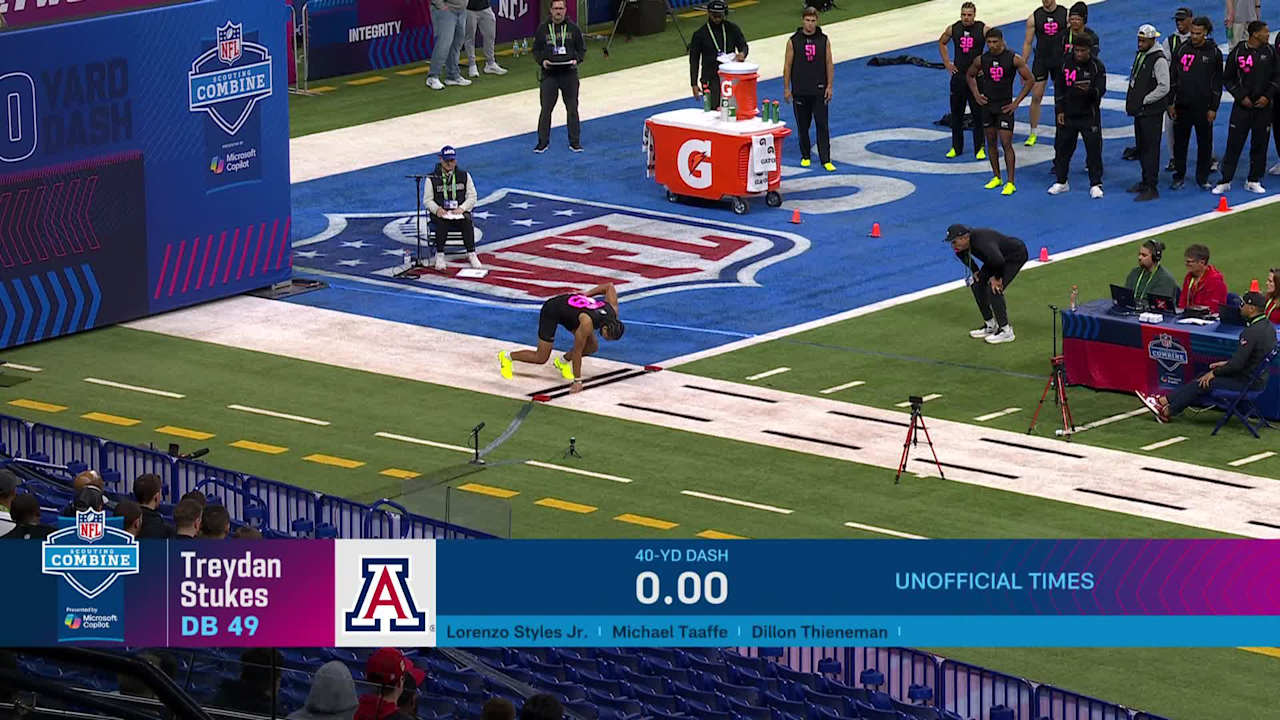 Safety Treydan Stukes runs official 4.33-second 40-yard dash at 2026 ...