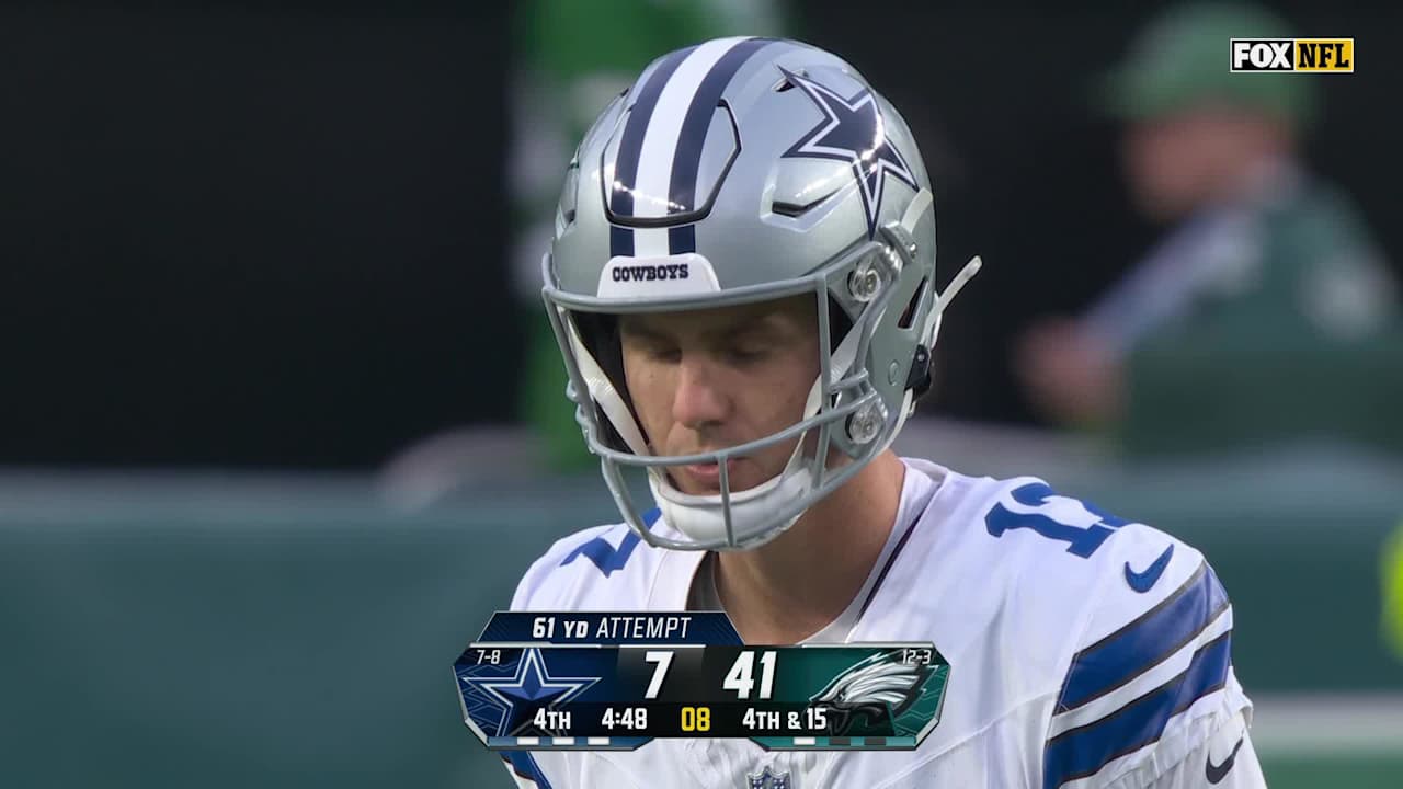 Dallas Cowboys' kicker Brandon Aubrey's 61-yard field goal attempt ...